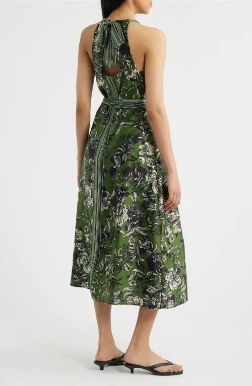 Eliza J Floral Satin Halter Neck Midi Dress
