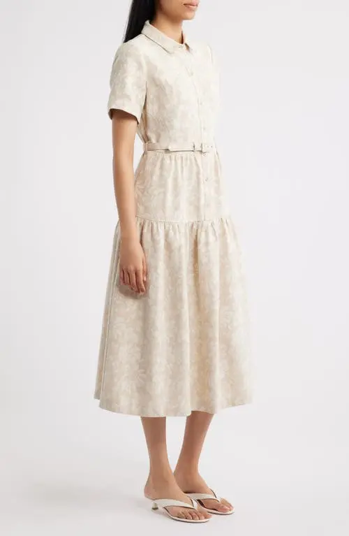 Eliza J Floral Print Cotton Blend Belted Shirt Dress