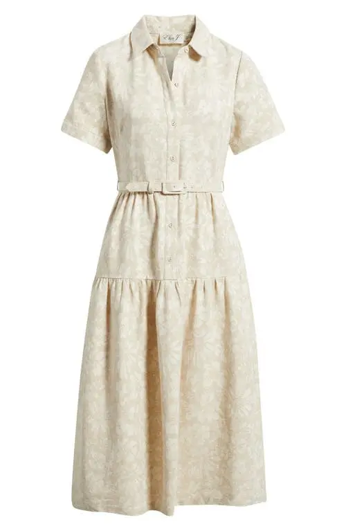 Eliza J Floral Print Cotton Blend Belted Shirt Dress