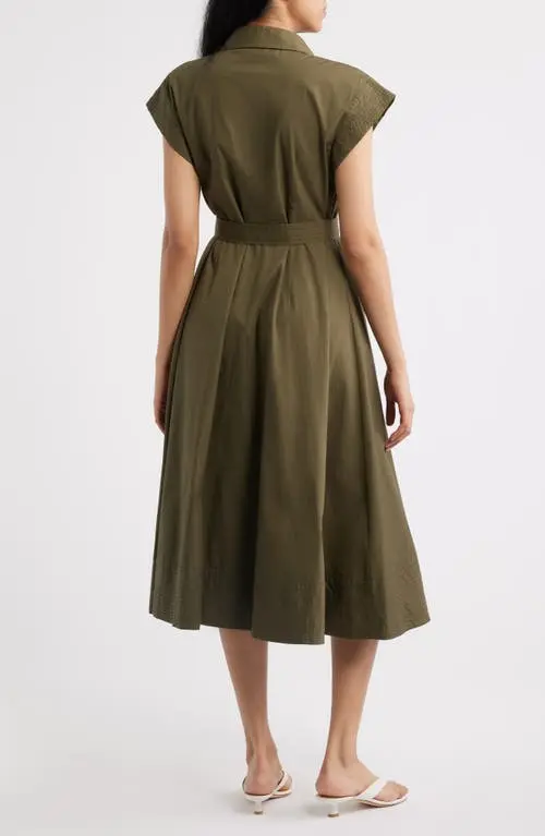 Eliza J Cotton Trapunto Stitch Belted Midi Shirtdress