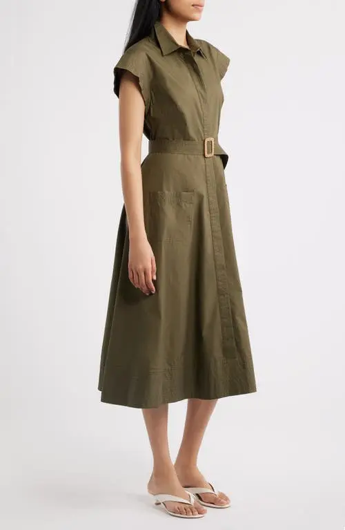 Eliza J Cotton Trapunto Stitch Belted Midi Shirtdress