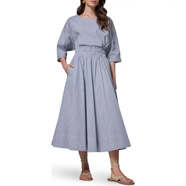 Donna Karan New York Stripe Stretch Cotton Maxi Skirt - Night Fall