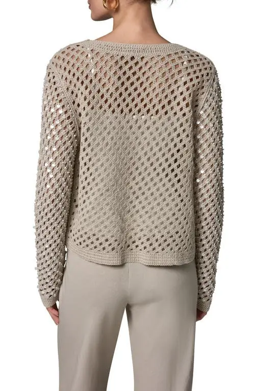 Donna Karan New York Open Knit Cardigan With Pearl And Sequin Embellishments