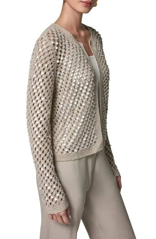 Donna Karan New York Open Knit Cardigan With Pearl And Sequin Embellishments
