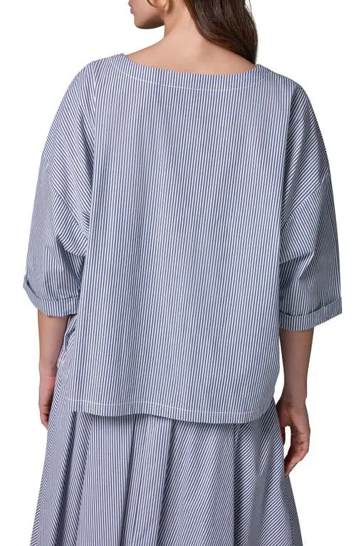 Donna Karan New York Striped Cotton Stretch Boatneck Top