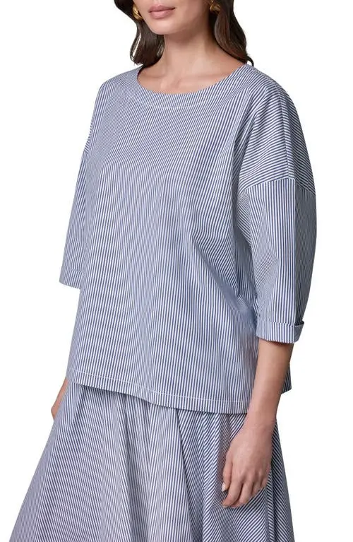 Donna Karan New York Striped Cotton Stretch Boatneck Top