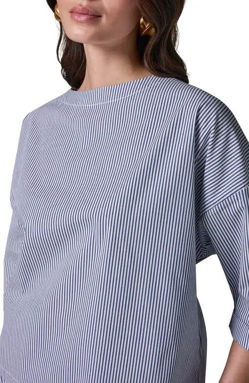 Donna Karan New York Striped Cotton Stretch Boatneck Top