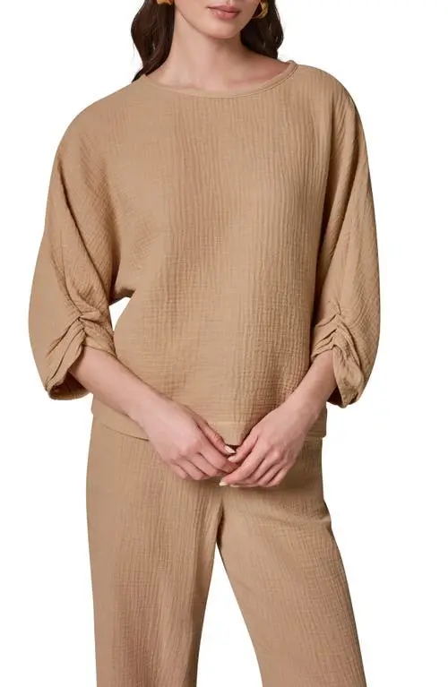 Donna Karan New York Twist Cuff Cotton Gauze Top - Fawn