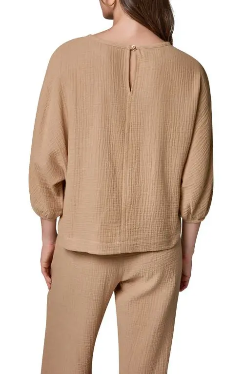 Donna Karan New York Gathered Sleeve Cotton Gauze Top