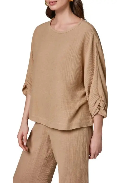 Donna Karan New York Gathered Sleeve Cotton Gauze Top
