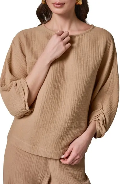 Donna Karan New York Gathered Sleeve Cotton Gauze Top