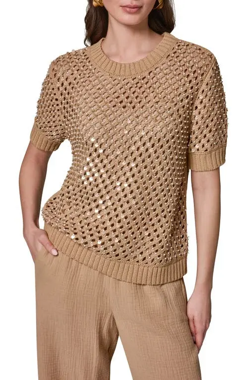 Donna Karan New York Pearl Detail Short Sleeve Sweater - Fawn