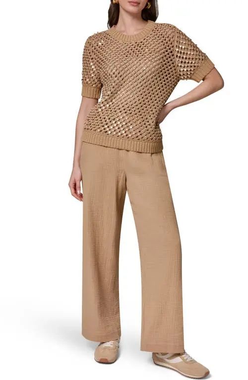 Donna Karan New York Pearl Embellished Short Sleeve Sweater
