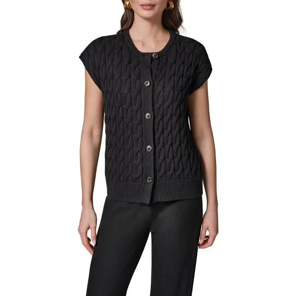 Donna Karan New York Extended Shoulder Cable Knit Cardigan - Black