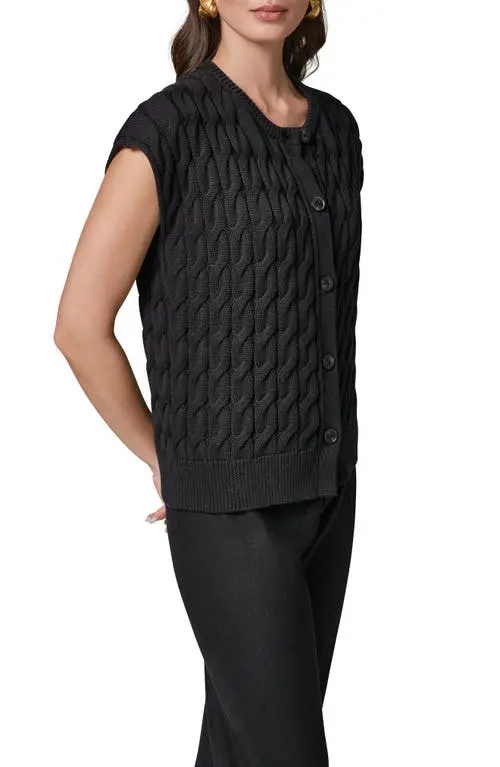 Donna Karan New York Extended Shoulder Cable Knit Cardigan - Black