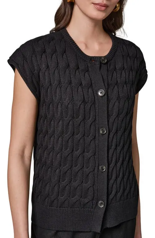 Donna Karan New York Extended Shoulder Cable Knit Cardigan - Black