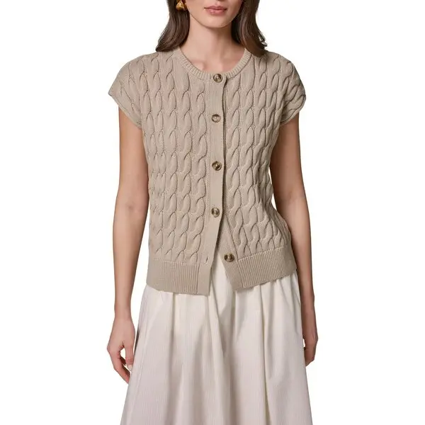 Donna Karan New York Extended Shoulder Cable Knit Cardigan - Sandstone