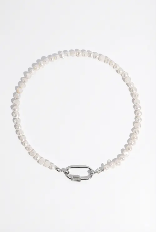JOEY BABY Freshwater Pearl Carabiner Clasp Gold Necklace - Silver