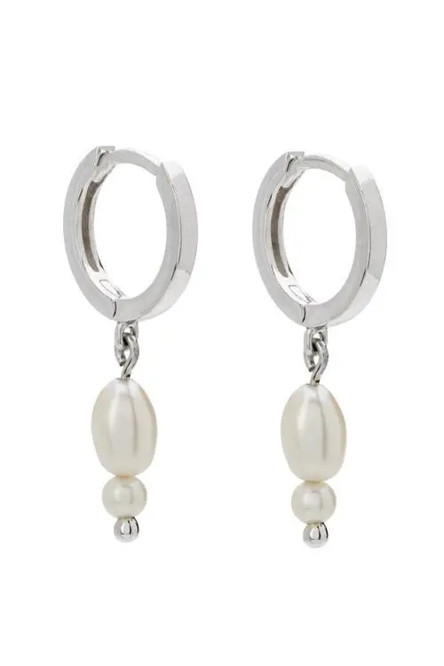 MURKANI Double Pearl Hoop Earrings - Silver