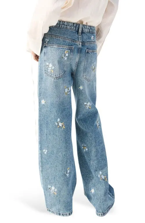 Mango Floral Embroidered Straight Leg Jeans
