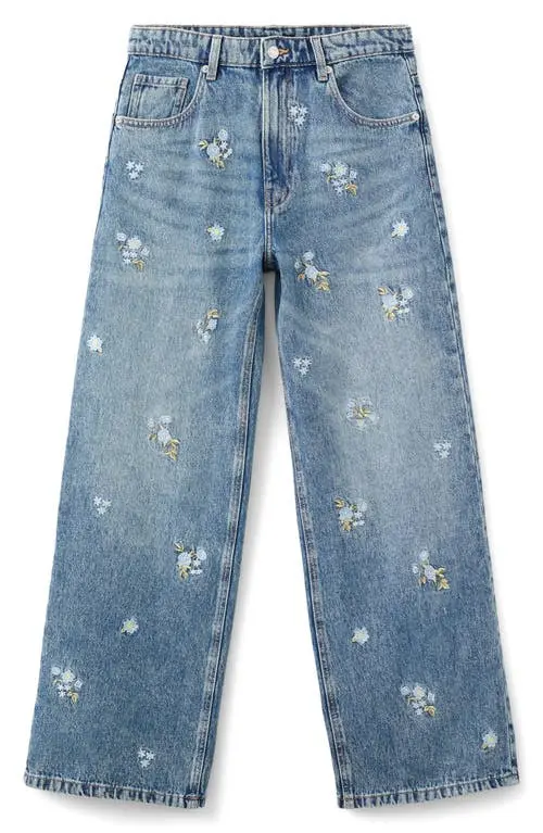Mango Floral Embroidered Straight Leg Jeans