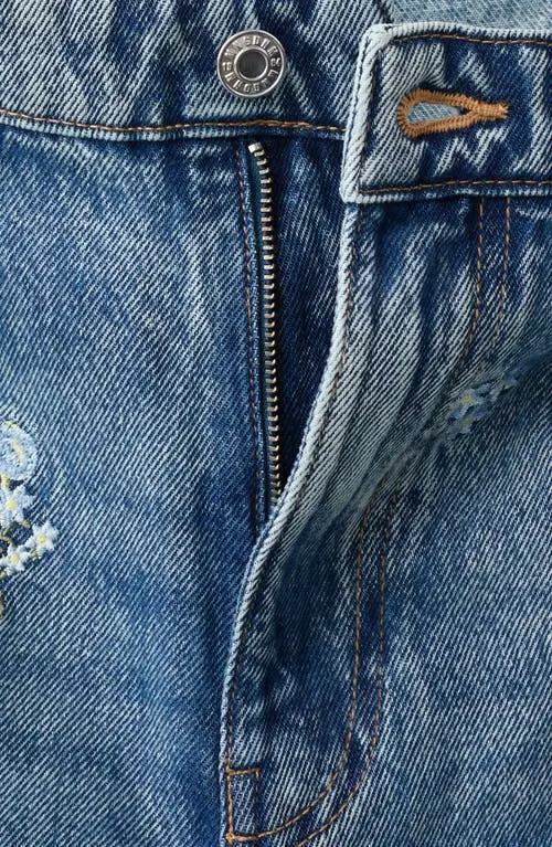 Mango Floral Embroidered Straight Leg Jeans
