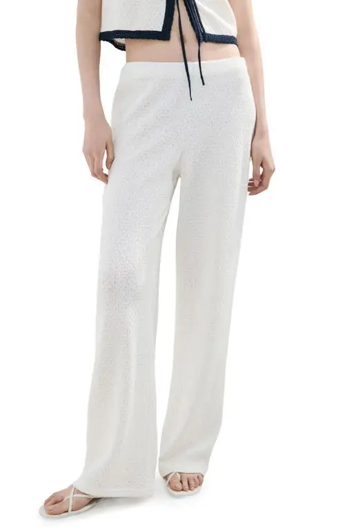 Mango Nati Textured Straight Leg Pants - Ecru