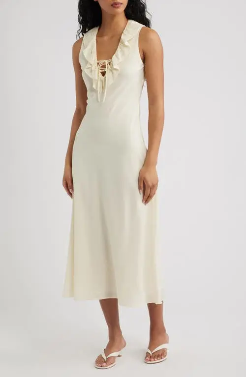 Mango Ruffled Lace Trim V-neck Midi Dress - Vanilla