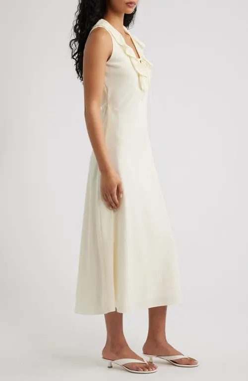 Mango Ruffled Lace Trim V-neck Midi Dress
