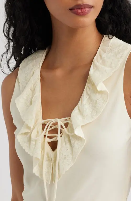 Mango Ruffled Lace Trim V-neck Midi Dress