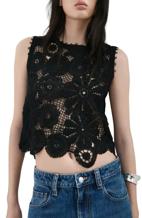 Mango Crochet Tank Top With Keyhole Back - Black