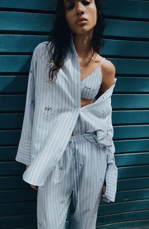 Mango Crystal Embellished Stripe Button-up Shirt
