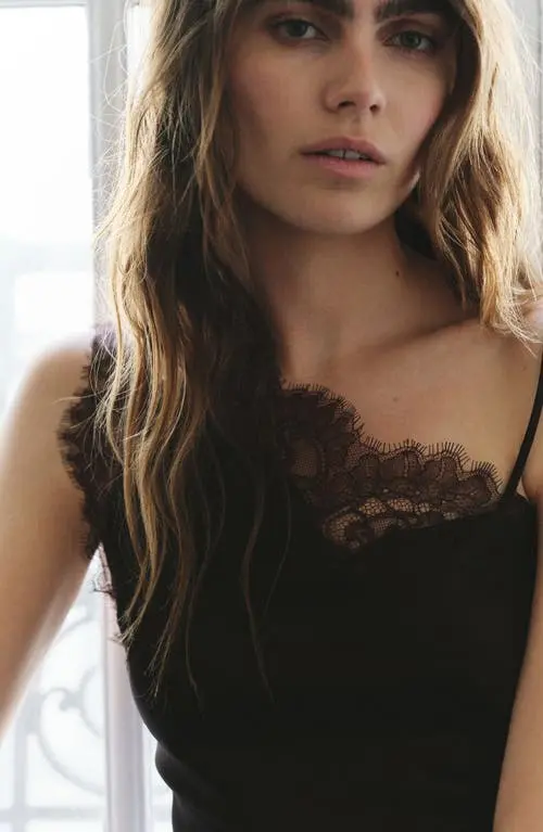 Mango Lace Trim One-shoulder Satin Slipdress