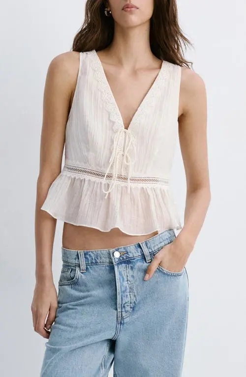 Mango Elena Lace Peplum Top - Ecru