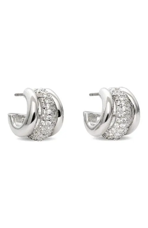 Kate Spade New York Pavé Cubic Zirconia Huggie Hoop Earrings - Clear/silver