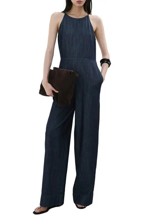 Mango Chambray Wide Leg Jumpsuit - Open Blue