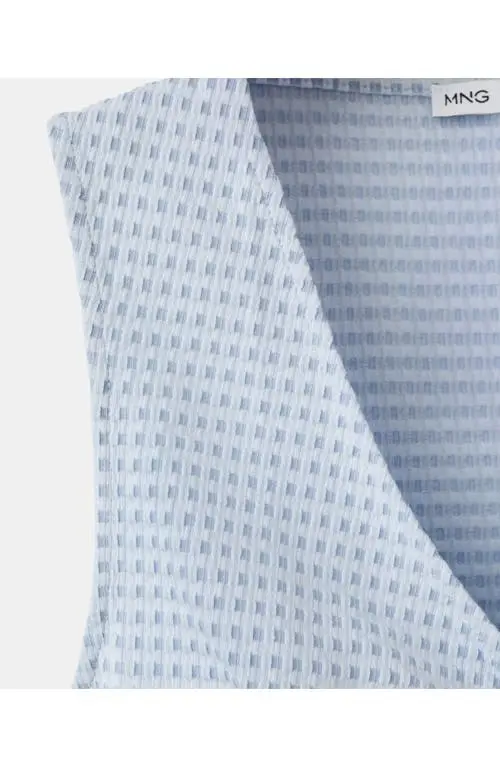 Mango Micro Check Ruched Cotton Blend Top