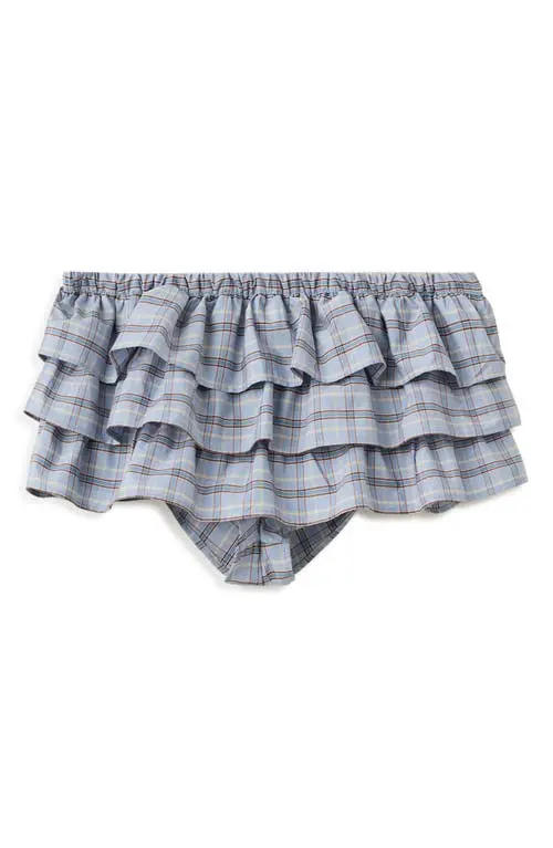 Mango Ruffled Check Shorts - Blue