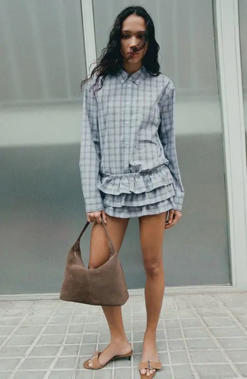 Mango Ruffled Check Shorts