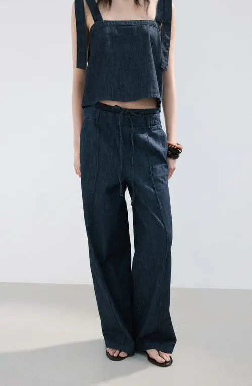 Mango Wide Leg Denim Pants - Open Blue