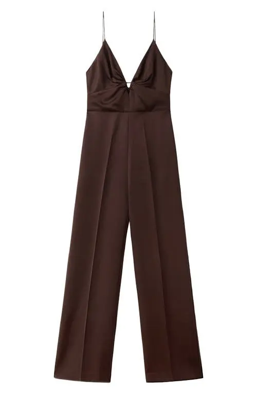 Mango Mono Deep V-neck Sleeveless Jumpsuit - Chocolate