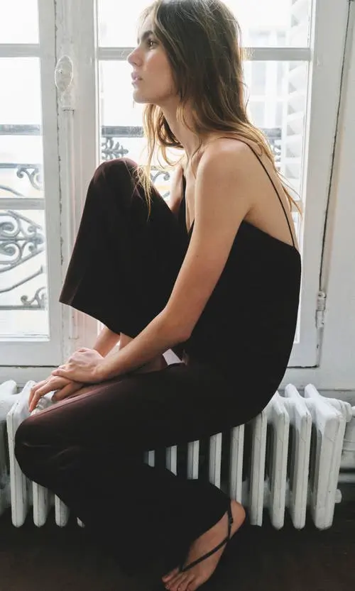 Mango Mono Deep V-neck Sleeveless Jumpsuit