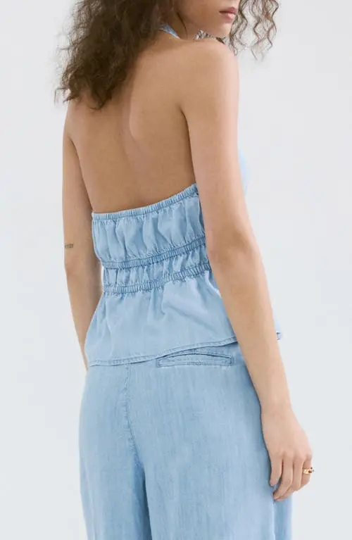 Mango Eva Tie Front Halter Denim Top
