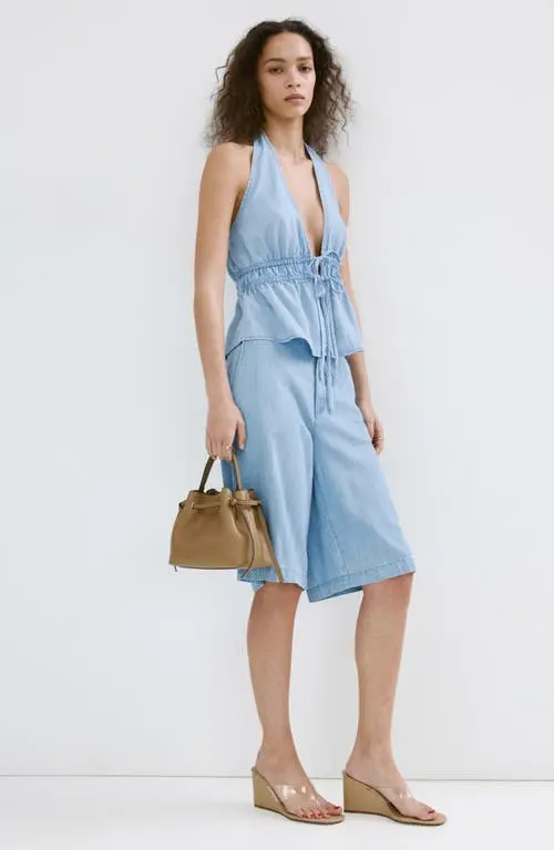 Mango Eva Tie Front Halter Denim Top