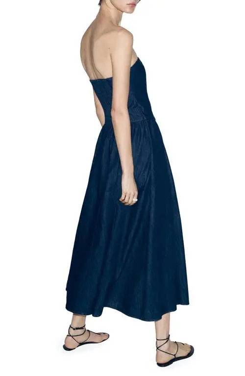 Mango Strapless Denim Midi Dress