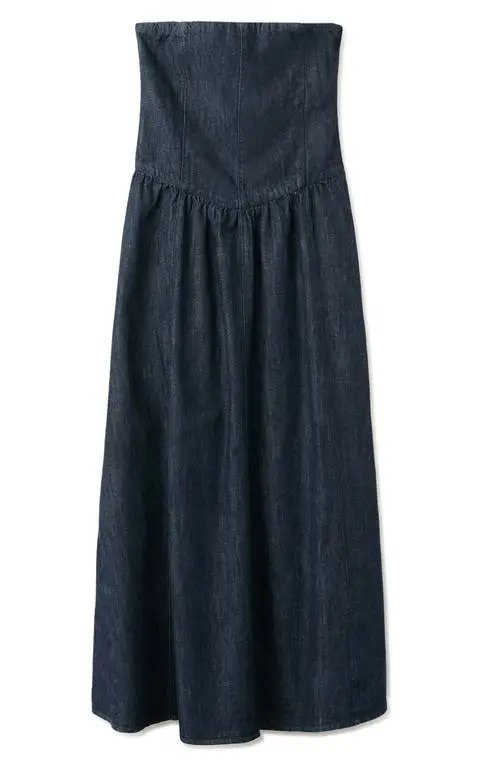 Mango Strapless Denim Midi Dress