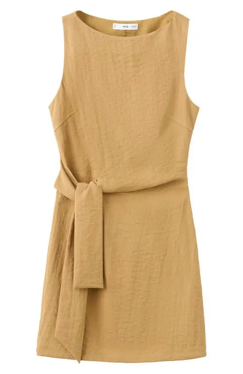 Mango Sleeveless Side Tie Mini Dress - Medium Brown