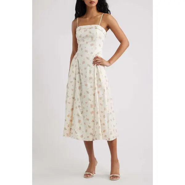 Mango Ditsy Floral A-line Midi Dress - Ecru