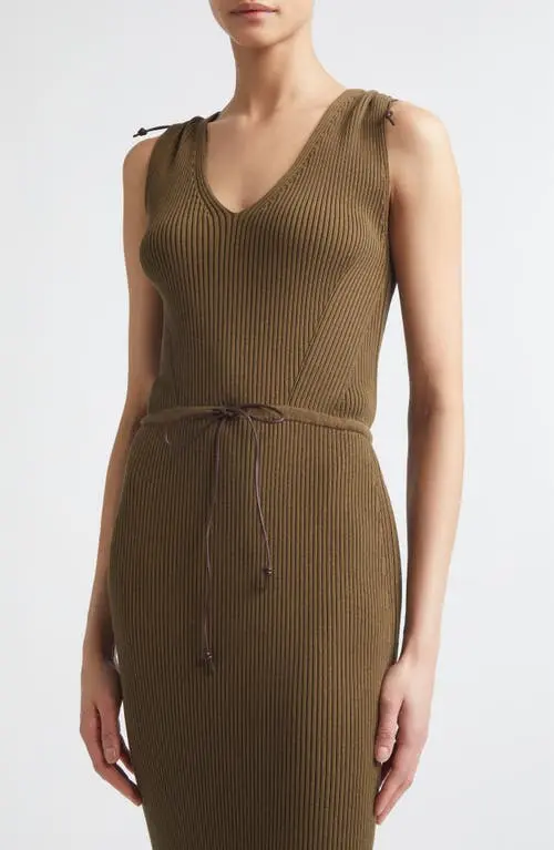 Max Mara Drawstring Cotton Blend Rib Sweater Dress