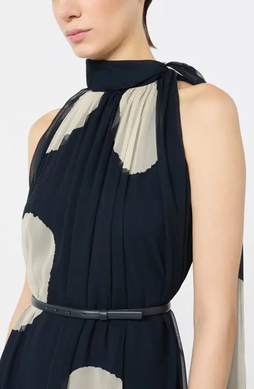 Max Mara Polka Dot Long Silk Georgette Dress With Halter Neck